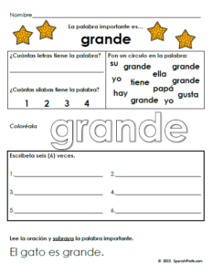 Práctica de 100 Palabras de alta frecuencia Kinder (uso frecuente ...