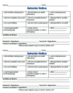 Student Friendly Behavior Notice & Reflection Form (Comportamiento y ...