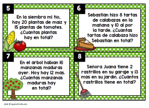 Fall Addition Word Problems in Spanish (Problemas de cuento sumas otono ...